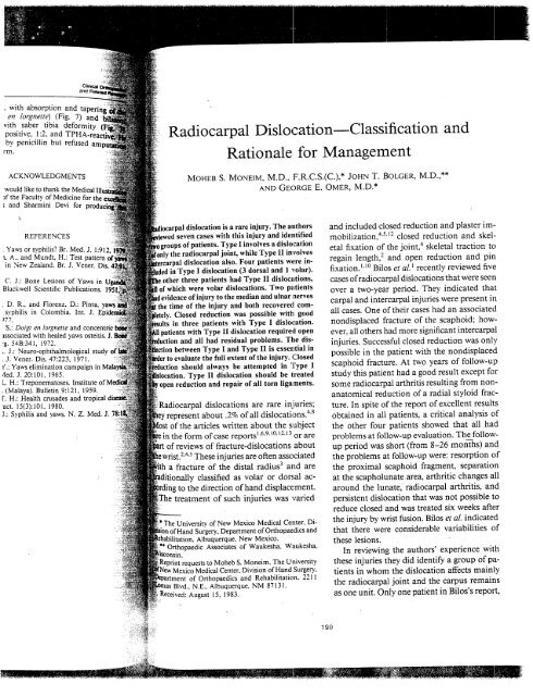 Radiocarpal Dislocation Classification Rationale For Management And