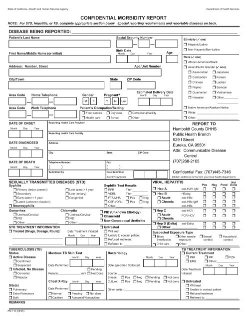 Confidential Morbidity Report