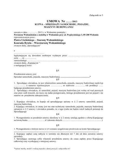 Umowa Kupna Sprzedazy Pojazdu Wzor Umowa Kupna Sprzedazy Pojazdu Wzor