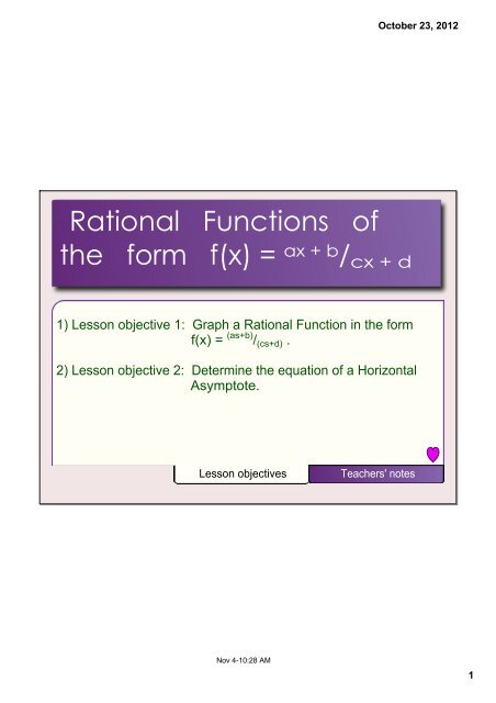 Rational Functions of the form f(x) = ax + b/cx + d