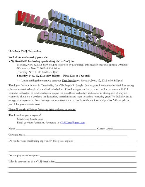 Hello New VASJ Cheerleaders! - Villa Angela-St. Joseph High School