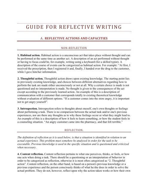 GUIDE FOR REFLECTIVE WRITING - Ideal.forestry.ubc.ca
