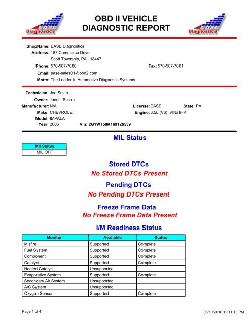 obd ii vehicle diagnostic report - EASE Diagnostics - OBD2 Scan ... obd ii vehicle diagnostic report - EASE Diagnostics - OBD2 Scan ...