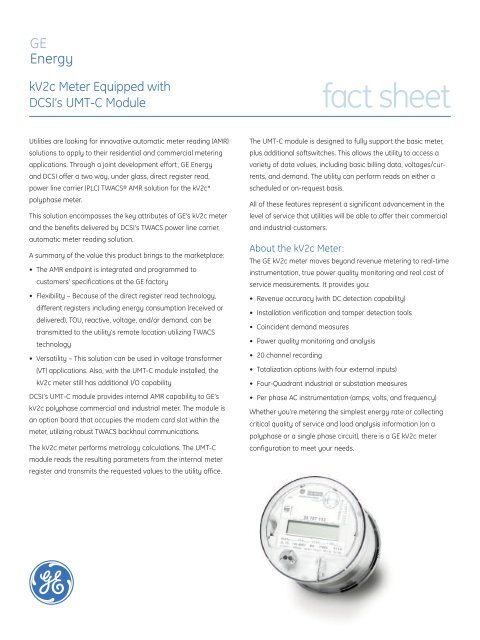 fact sheet - GE Digital Energy
