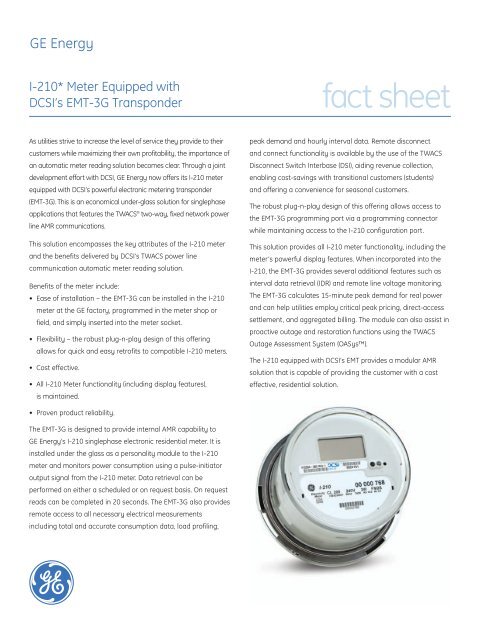fact sheet - GE Digital Energy