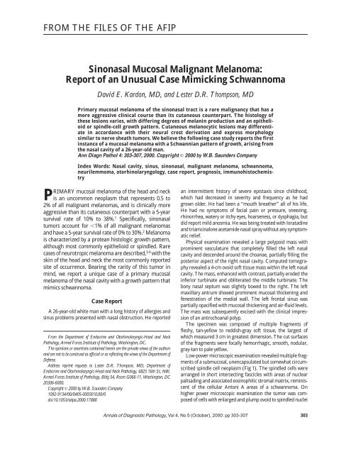 Sinonasal mucosal malignant melanoma - Lester Thompson