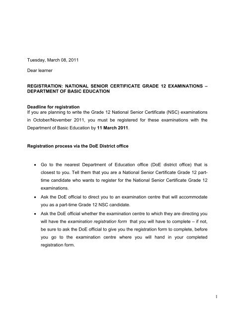 Grade 12 Learner registration process for final examinations