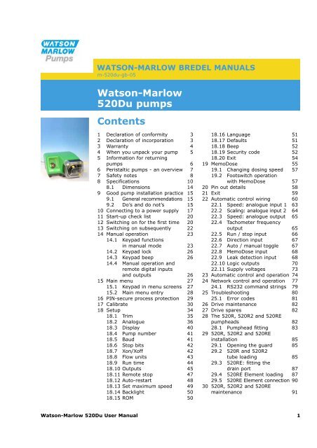 Watson-Marlow 520Du pumps Contents - Watson-Marlow GmbH
