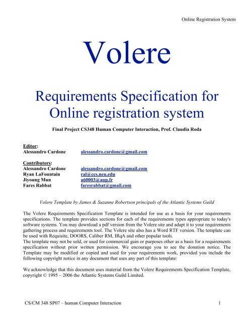 Requirements Specification for Online registration system - Ac.aup.fr