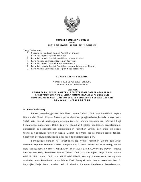 surat edaran bersama kpu anri - Badan Perpustakaan dan ...