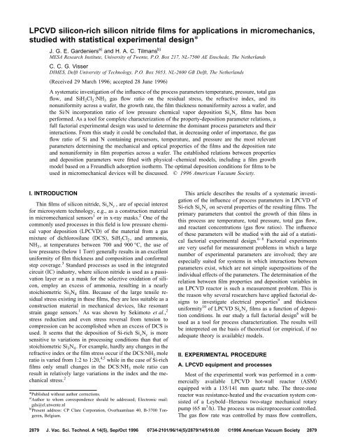 LPCVD silicon-rich silicon nitride films for applications in ...
