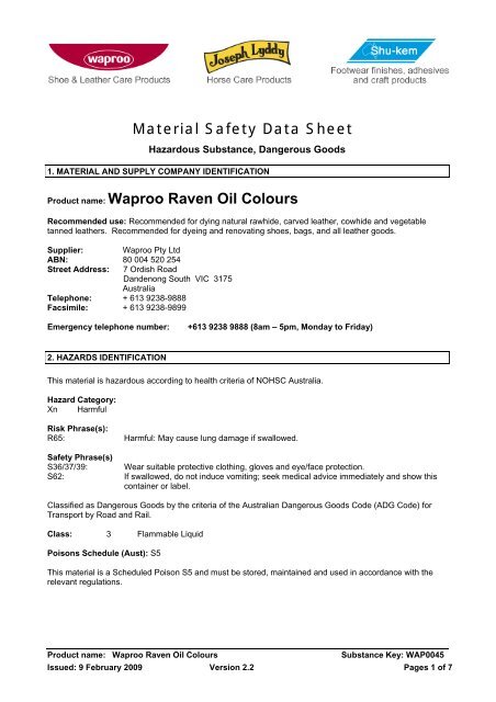 Raven Oil MSDS - Waproo