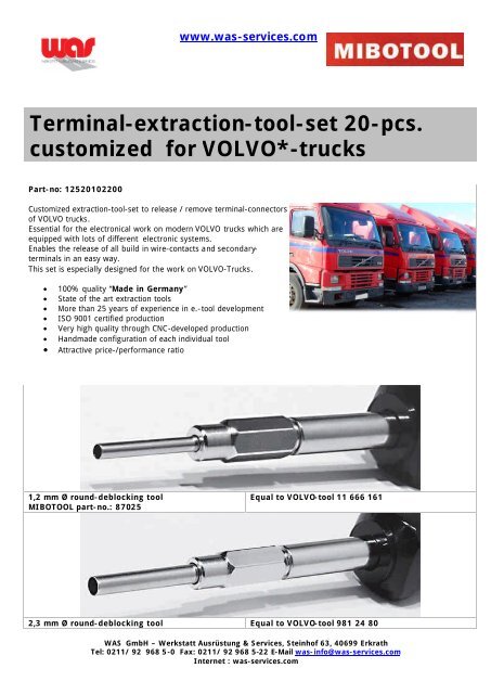 Terminal extraction tool set MIBOTOOL for VOLVO trucks Terminal extraction tool set MIBOTOOL for VOLVO trucks