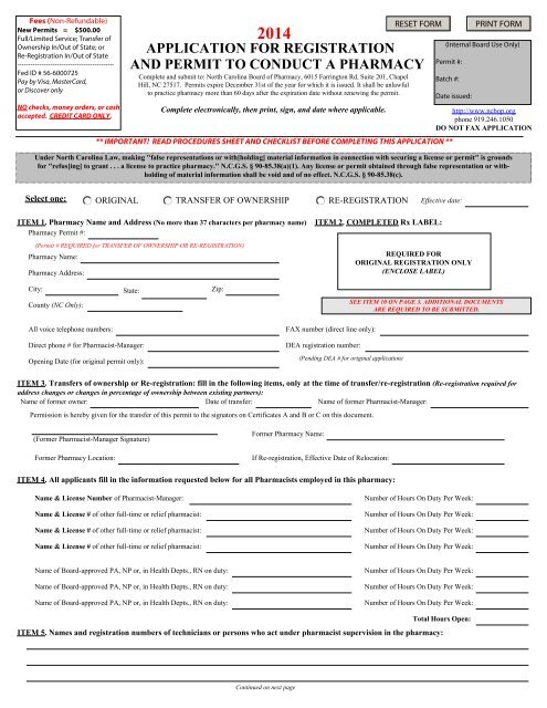 2013 Application for Registration and Permit to Conduct a Pharmacy ...