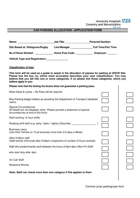 Car Parking Application Form - Mededcoventry.com