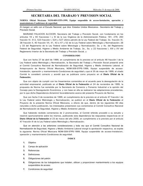 NOM-009-STPS-1999 - Normas Oficiales Mexicanas de Seguridad y ...