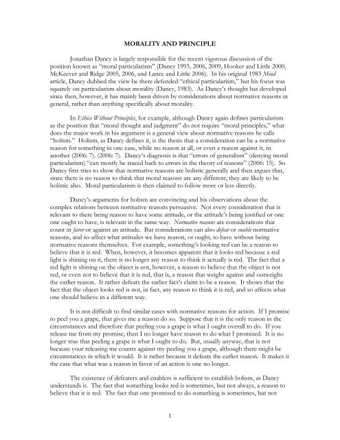 1 MORALITY AND PRINCIPLE Jonathan Dancy is largely ...