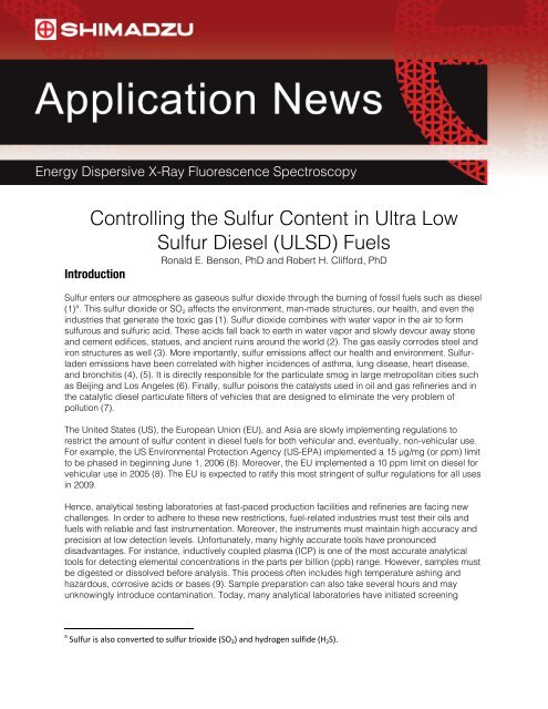 Controlling the Sulfur Content in Ultra Low Sulfur Diesel ... - Shimadzu