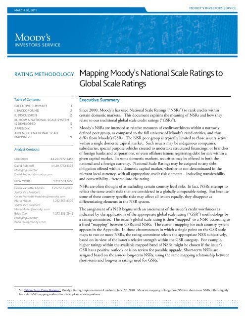 Mapping Moody's National Scale Ratings to Global Scale Ratings
