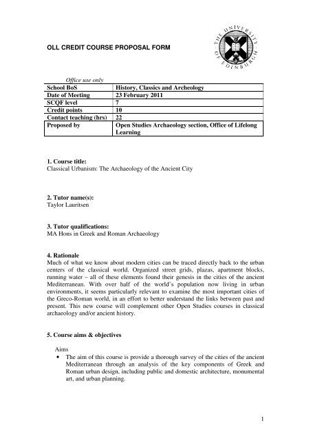 OLL CREDIT COURSE PROPOSAL FORM 1 Office use only School ...