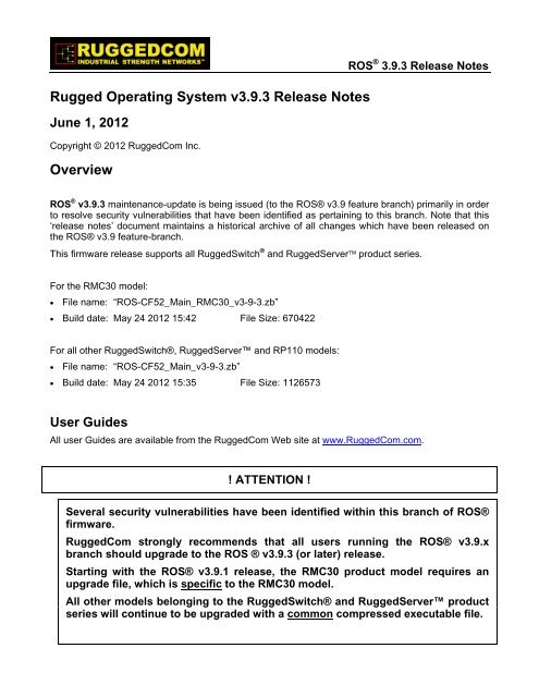 Rugged Operating System v3.9.3 Release Notes ... - RuggedCom