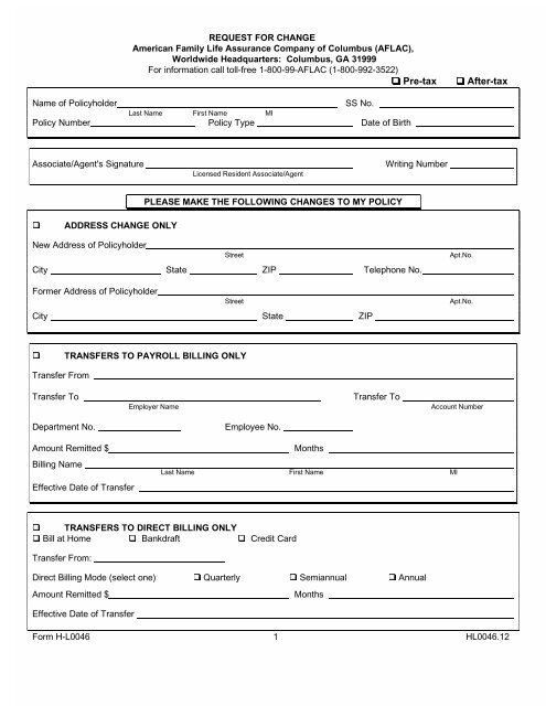 AFLAC Change Form
