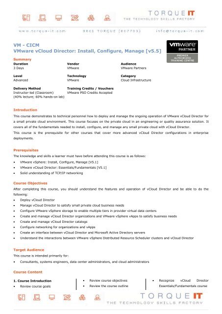 VM - CICM VMware vCloud Director: Install, Configure ... - Torque IT