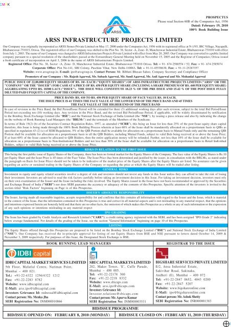 ARSS INFRASTRUCTURE PROJECTS LIMITED - IDBI Capital