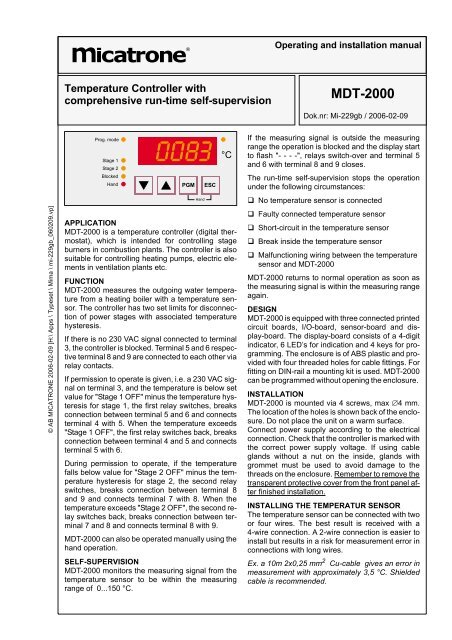Operating and installation manual - Micatrone