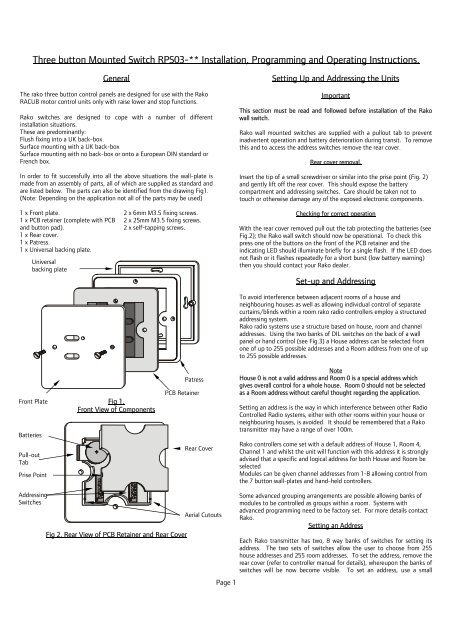 Three button Mounted Switch RPS03-** Installation ... - Rako Controls