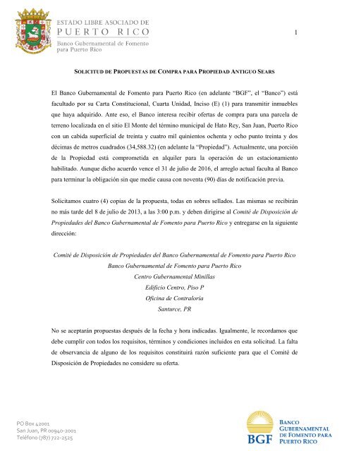 El Banco Gubernamental de Fomento para Puerto Rico (en ...