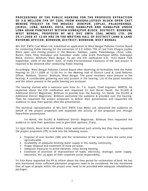 M/s DVC EMTA Coal Mines Ltd. for the proposed extraction of 3.0 ...