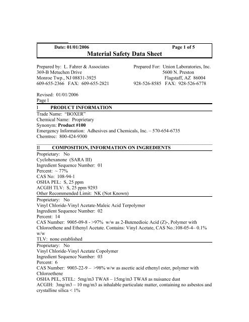 Material Safety Data Sheet - Pool Water Products