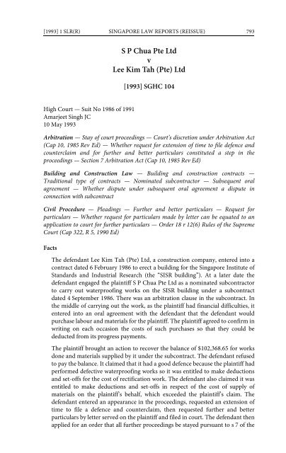 S P Chua Pte Ltd v Lee Kim Tah - Singapore Law