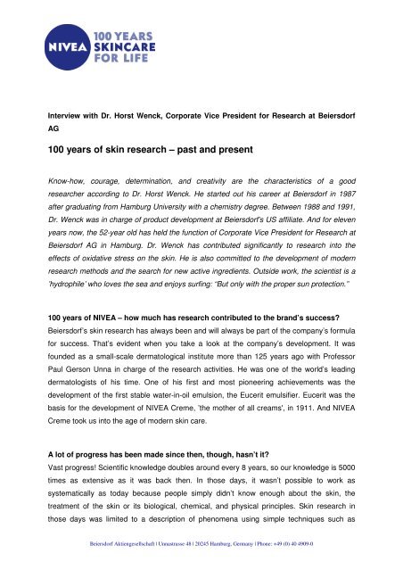 NIVEA - Interview with Researcher Dr. Horst Wenck
