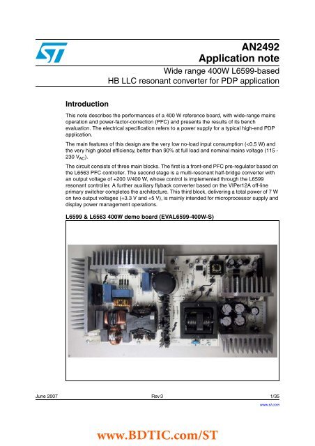Wide range 400W L6599-based HB LLC resonant converter for PDP ...