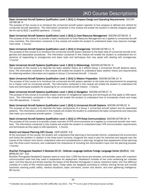 JKO Course Descriptions T