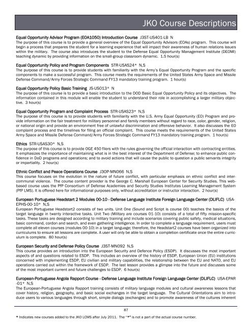 JKO Course Descriptions E