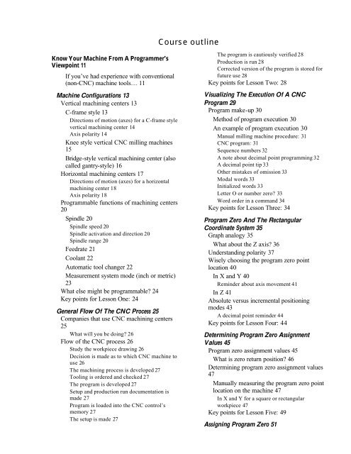 Course Outline Cnc Concepts Inc