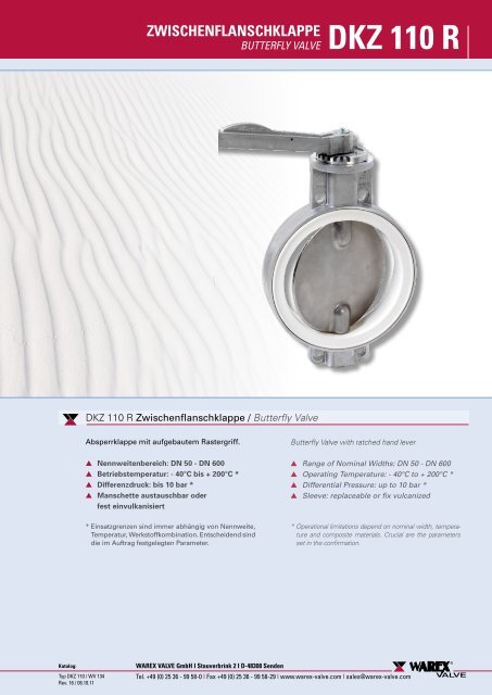 DKZ 110 R ZwischenflanschKlappe - Warex Valve GmbH