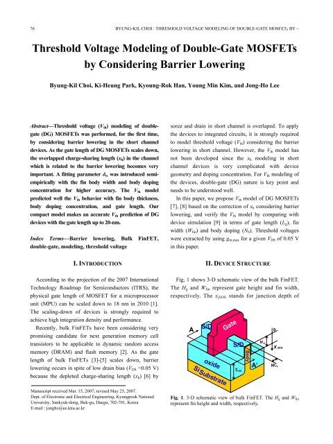 Threshold Voltage Modeling of Double-Gate MOSFETs by ... - JSTS