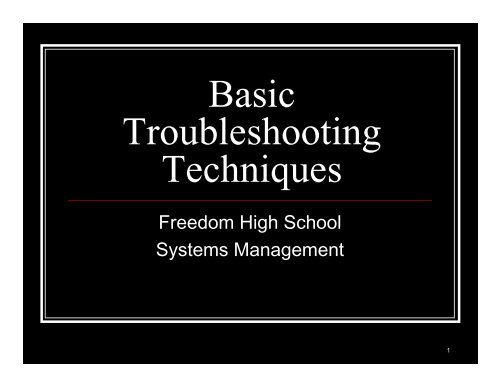 Basic Troubleshooting Techniques basic-troubleshooting-techniques