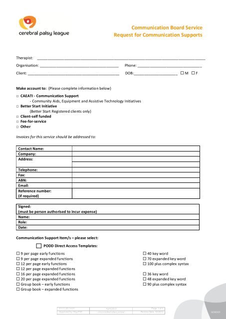 CBS Request Form for Development of Communication Support