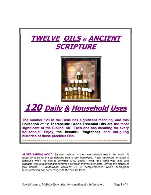 120 Uses for the 12 Oils of Ancient Scripture - Essential Oil Therapies