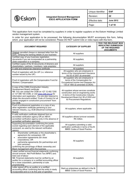 ESCO Application form doc (2)x - Eskom IDM
