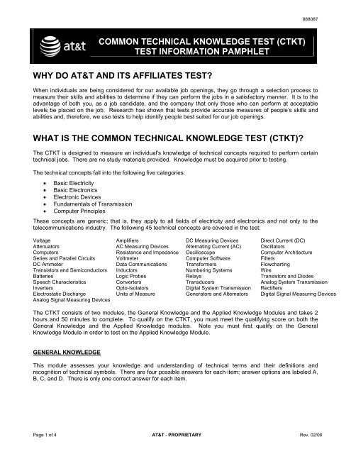 Common Technical Knowledge Test (CTKT) - AT&T