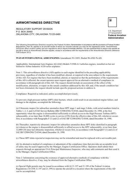 AIRWORTHINESS DIRECTIVE