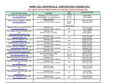 harry colt reciprocals - The Northumberland Golf Club