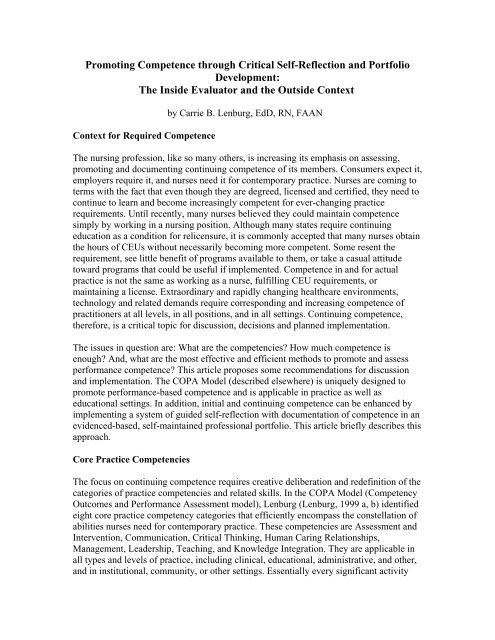 Promoting Competence through Critical Self-Reflection and Portfolio ...