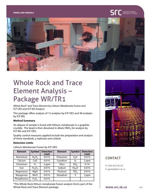 Whole Rock and Trace Element Analysis Package Fact Sheet - SRC